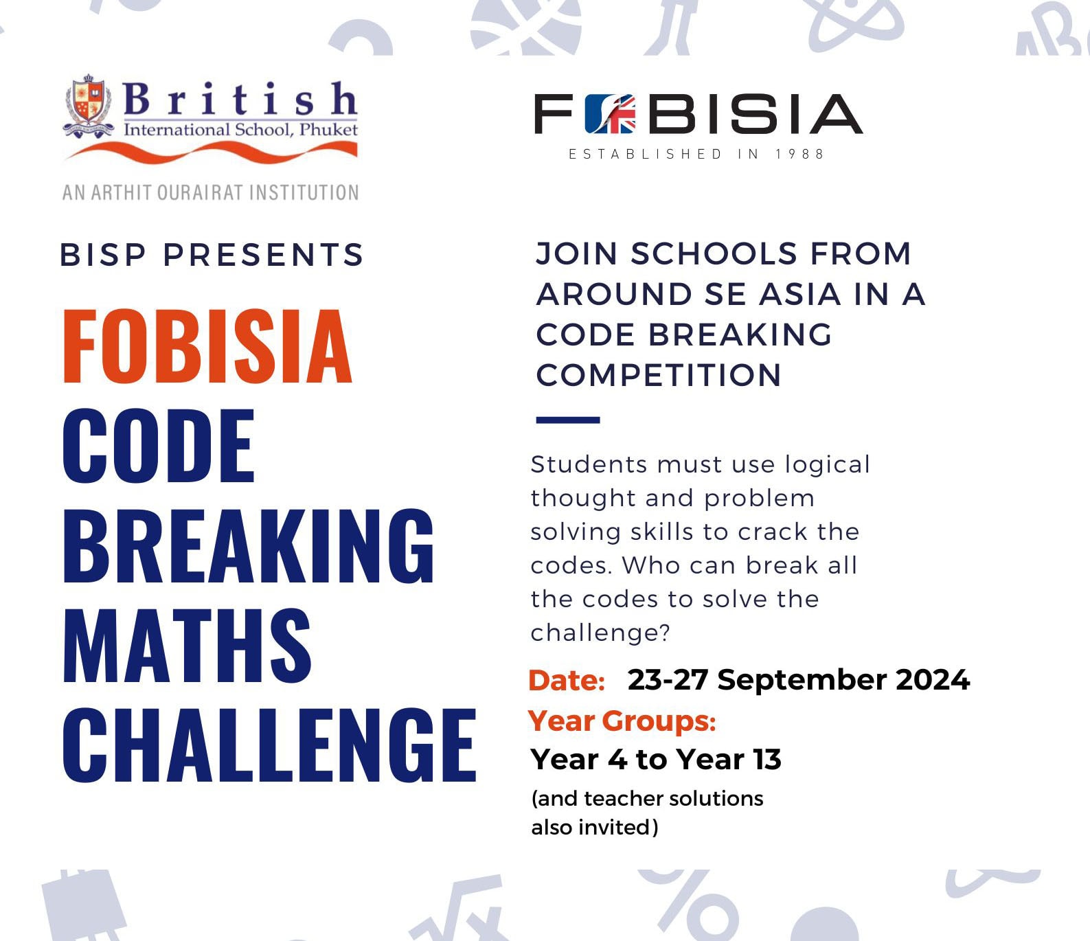 FOBISIA Code Breaking Math Challenge | British International School Phuket